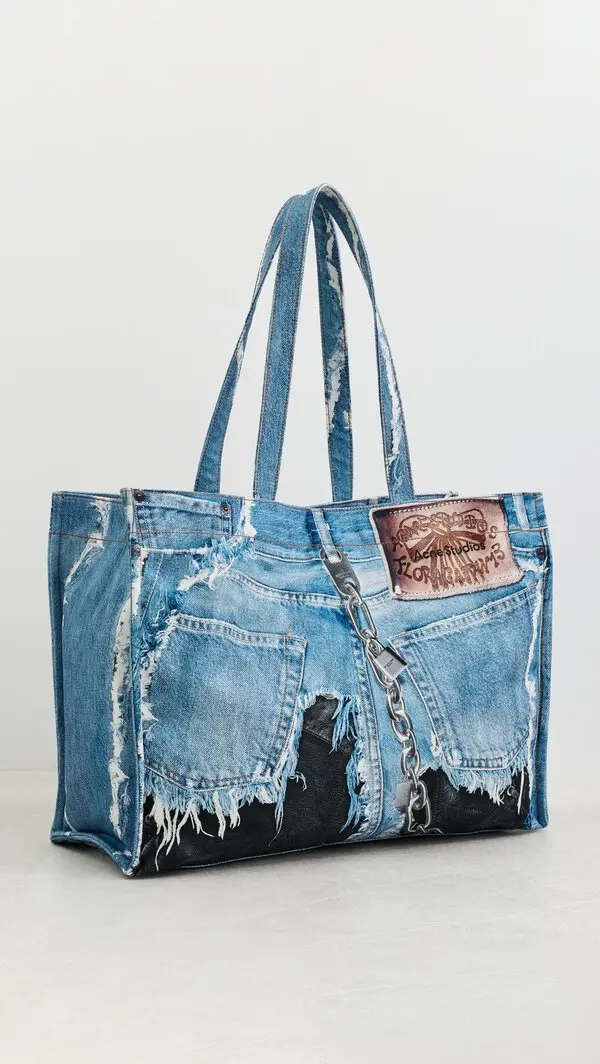 Acne Studios Trompe-L'œIl Denim Print Tote Bag - Mid Blue